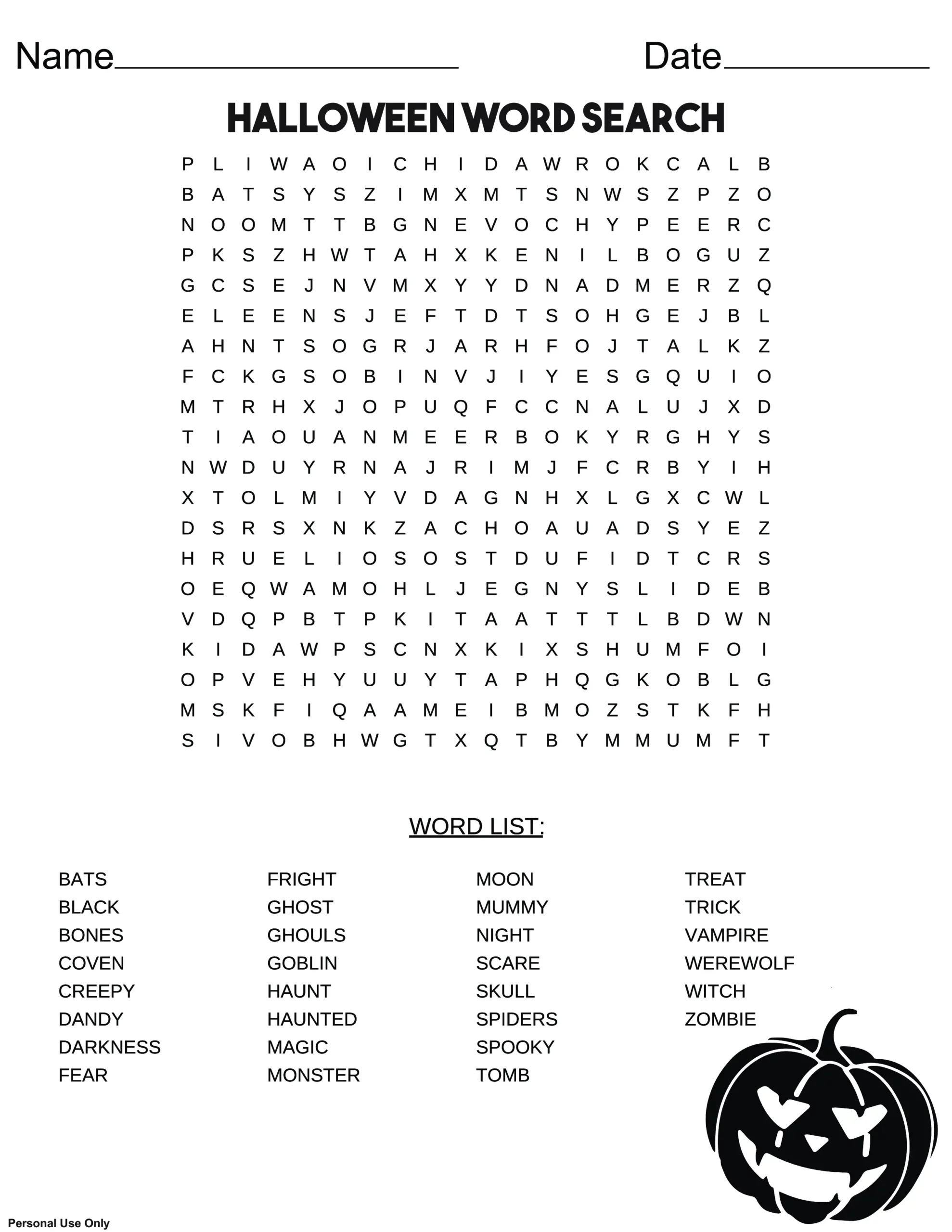 Halloween Word Search