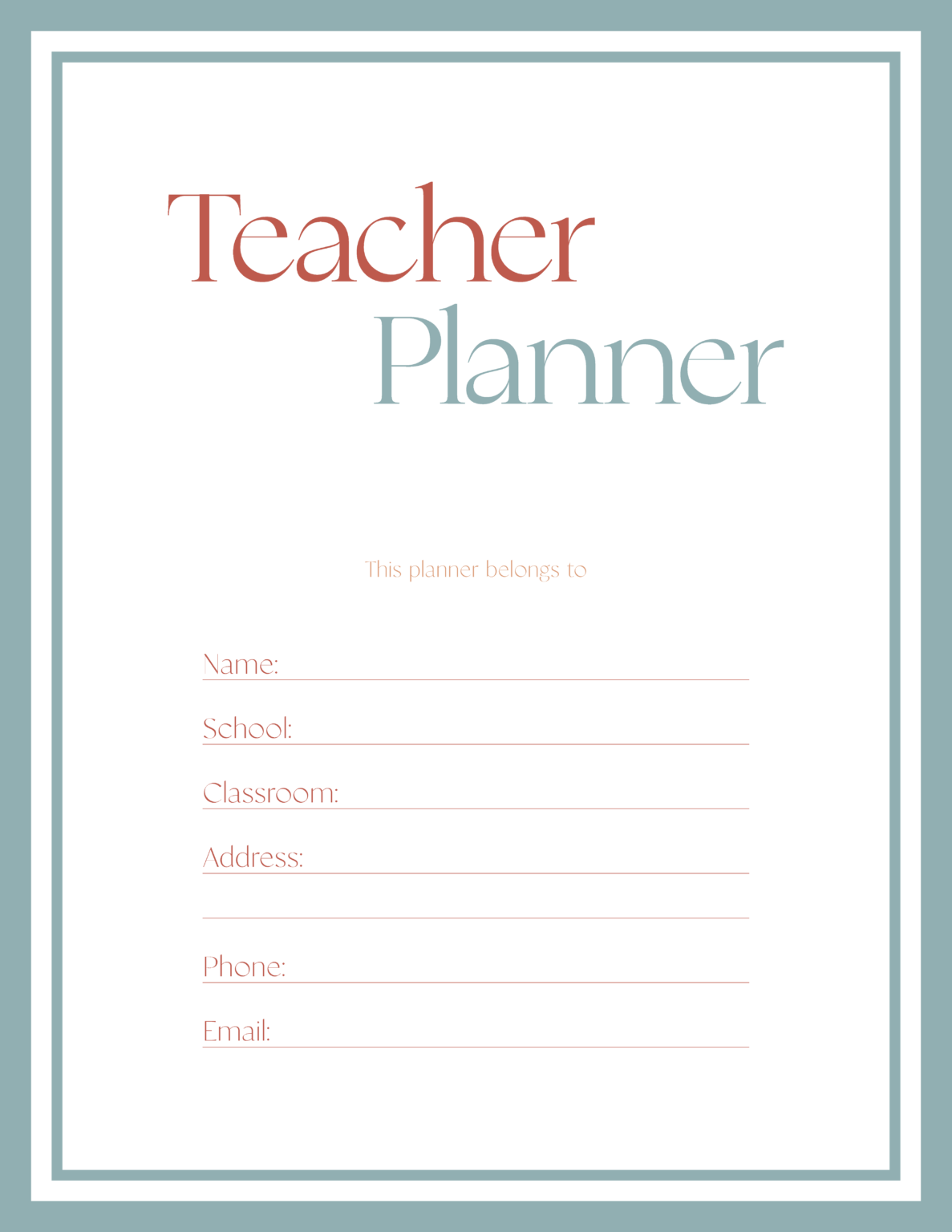 Free Printable Teacher Planner (Dateless)