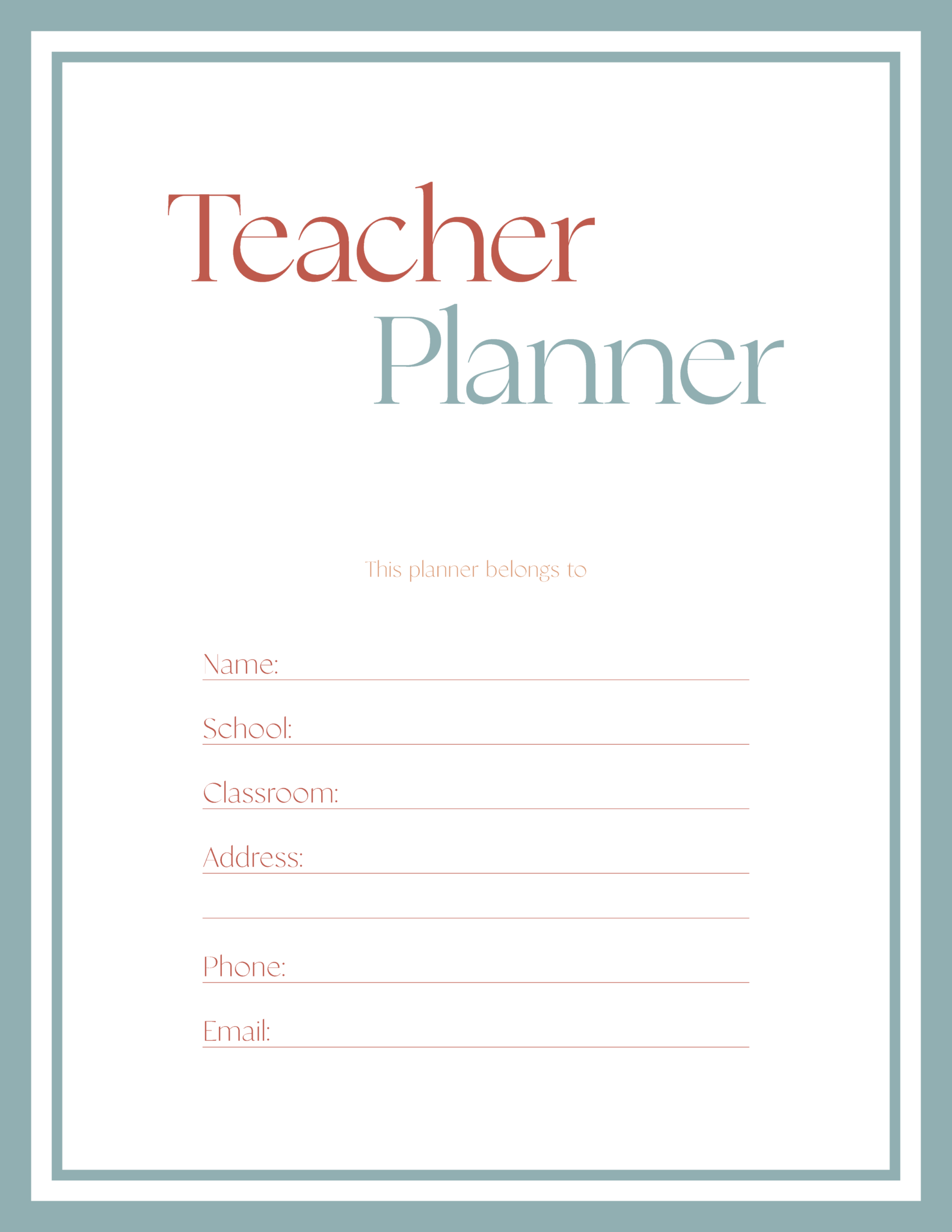 Free Printable Teacher Planner (Dateless)